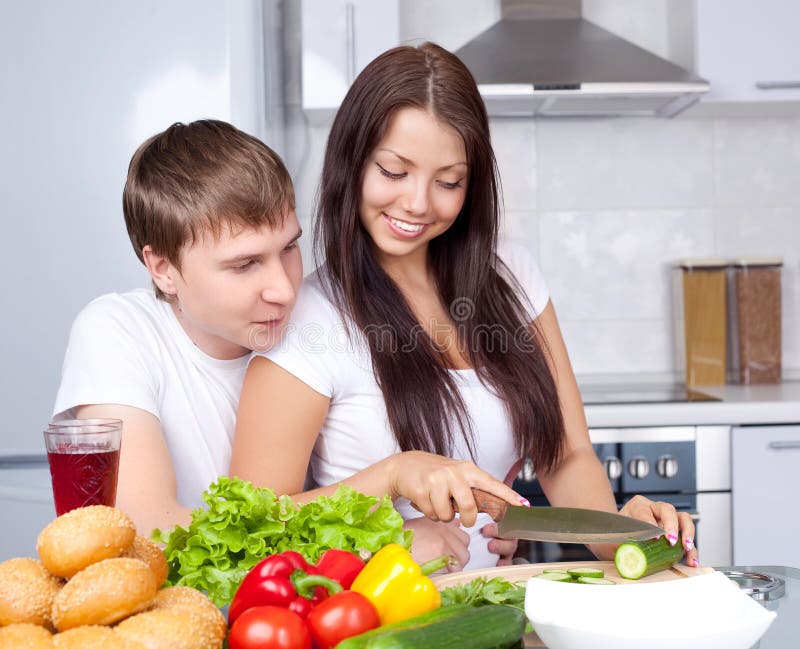Happy Couple Cooking Together Stock Photo - Image of girl, male: 29212624