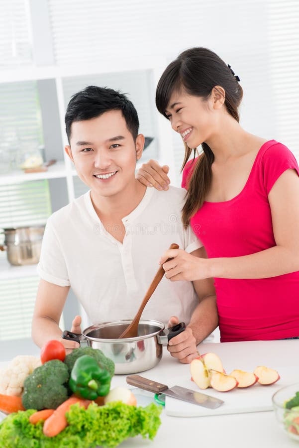 Couple of cooks stock image. Image of girl, happiness - 28361141