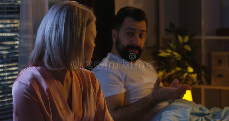 Couple Crying in Bed at Night Stock Photo - Image of night ...