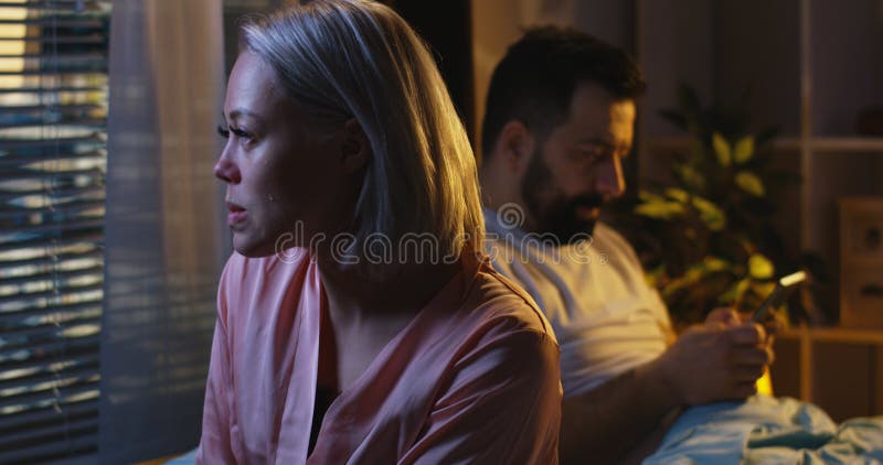 Couple Crying in Bed at Night Stock Image - Image of tension, negative ...