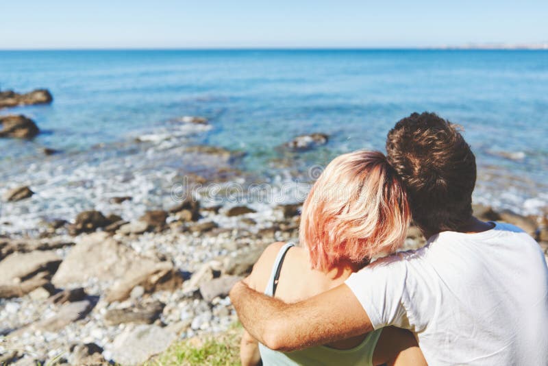Couple Cuddling Together Touching Each Other Nose Laughing Stock Photo ...