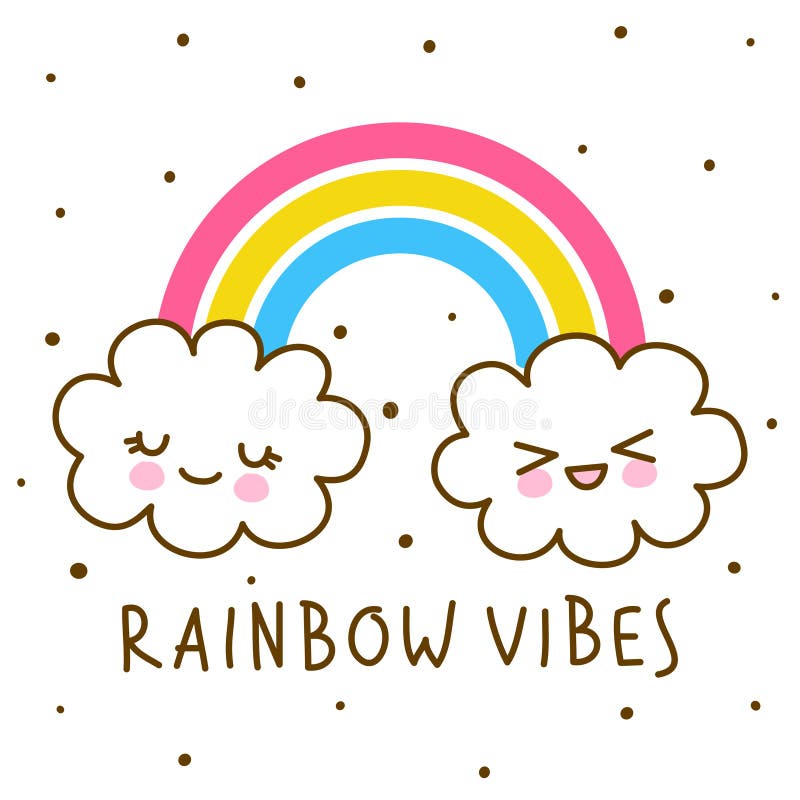 Couple of Cute Cartoon Clouds with Rainbow Stock Vector - Illustration ...