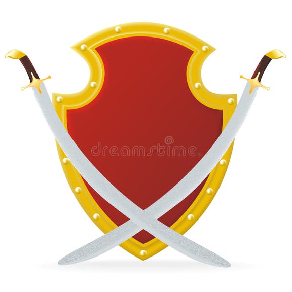 Couple Damask Saber on Red Shield Stock Illustration - Illustration of ...