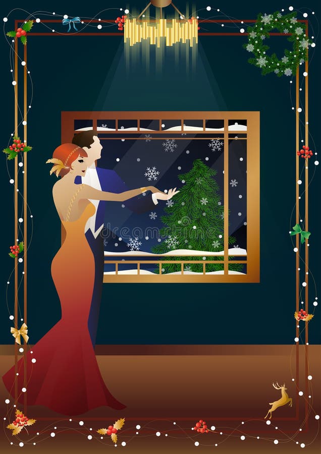 A Couple Dances in Front of a Winter Window Stock Vector - Illustration ...