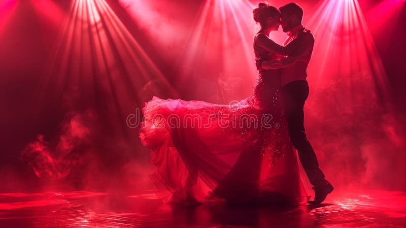 Couple Dances Passionately on Stage Surrounded by Intense Red Lighting ...