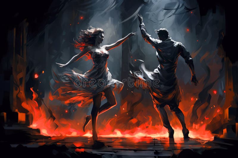 A Couple Dancing in the Fire. Conceptual Illustration Stock ...