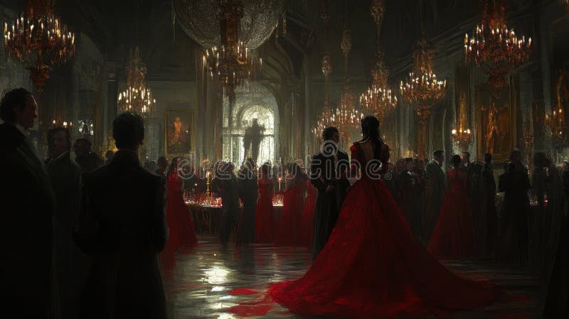 A Couple Dancing at a Formal Ball in a Grand Hall Stock Illustration ...