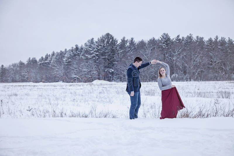 Couple Dancing Outdoors in Winter Snow Stock Image - Image of romantic ...