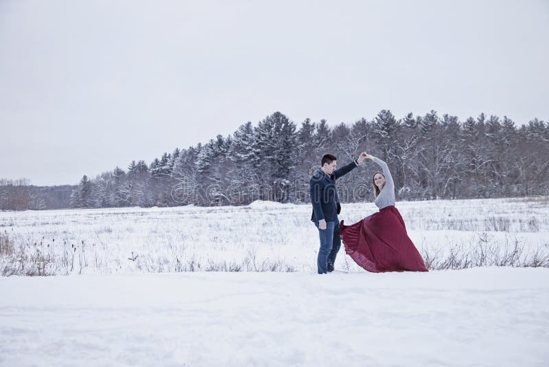 Couple Dancing Outdoors in Winter Snow Stock Photo - Image of desire ...