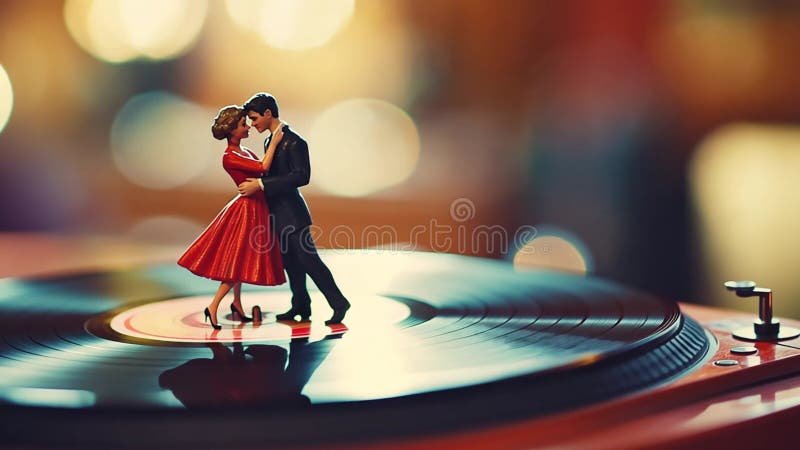 Couple Dancing on a Record Player Captures a Nostalgic Moment in a Cozy ...