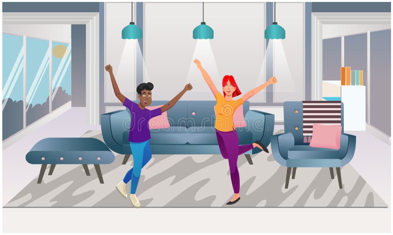 Couple is Dancing in the Room Stock Vector - Illustration of leisure ...