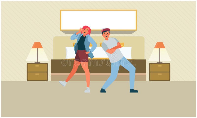 Couple is Dancing in the Room Stock Vector - Illustration of male ...