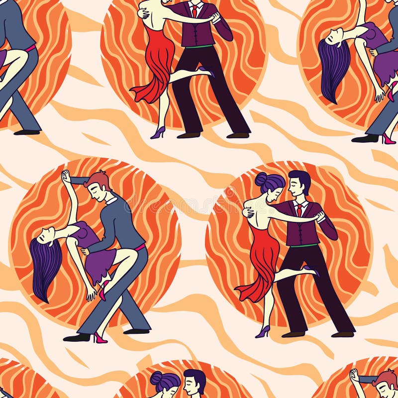 Couple Dancing Tango Hand Drawn Doodle Seamless Pattern Stock Vector ...