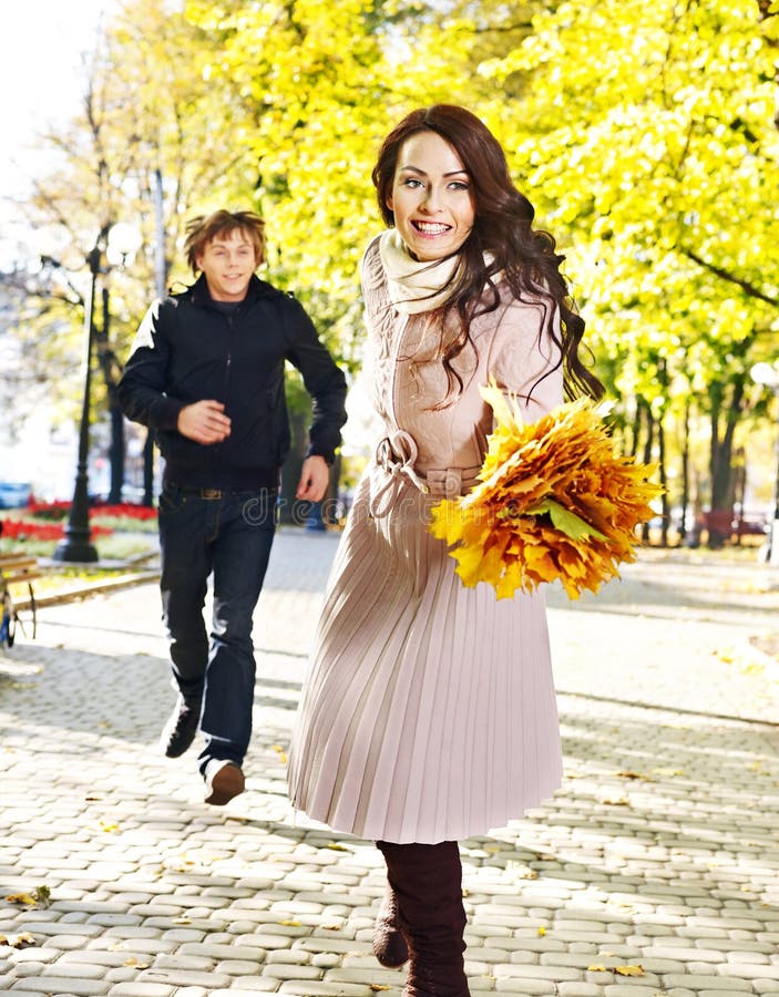 Couple on Date Autumn Outdoor. Stock Image - Image of leaves, beautiful ...