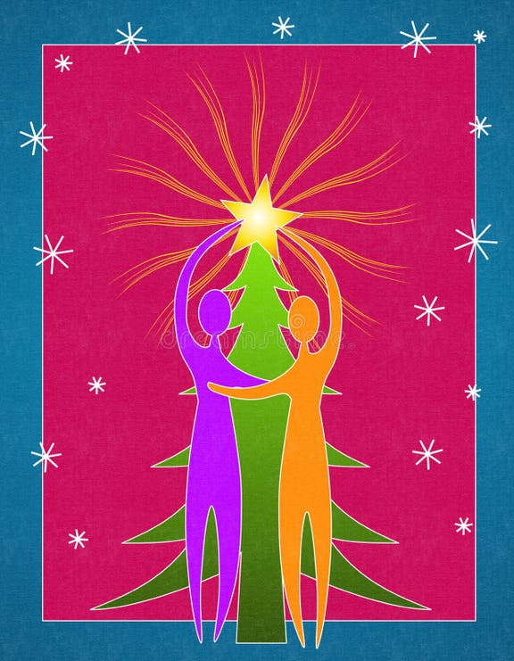 Couple Decorating Christmas Tree 2 Stock Illustration - Illustration of ...