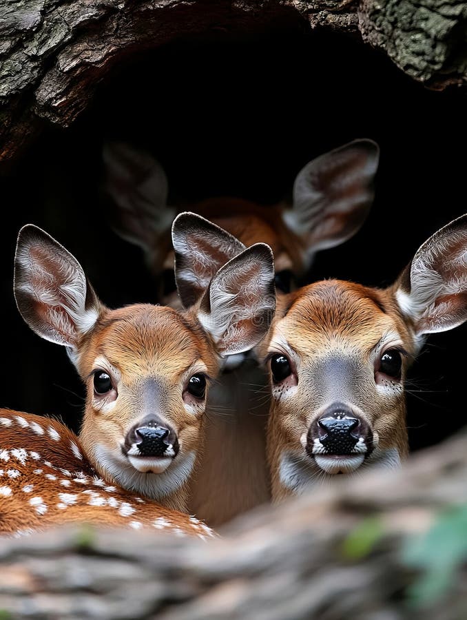 A Couple of Deer Standing Next To Each Other in a Cave Stock Photo ...