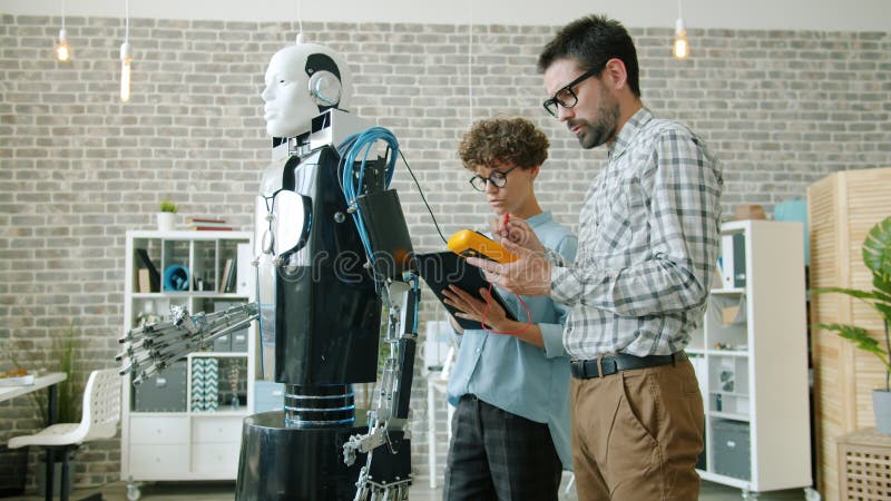 Caucasian Human Robot Couple with Gray Hair and Robot Parts, Created ...