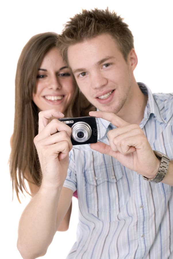 Couple with digital camera stock image. Image of smile - 6370067