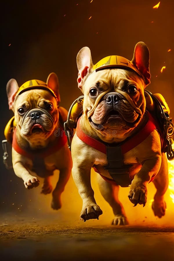 Couple of Dogs that are Standing Next To Each Other in Front of Fire ...