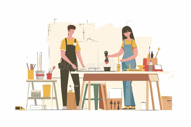 Couple Doing a DIY Home Project Stock Image Isolated Vector Style Stock ...