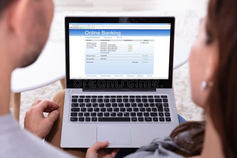 Couple Doing Online Banking on Laptop Stock Photo - Image of display ...