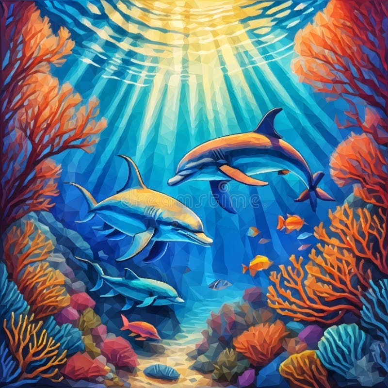 A Couple of Dolphins Swimming in the Ocean, Deep Underwater Scenes ...