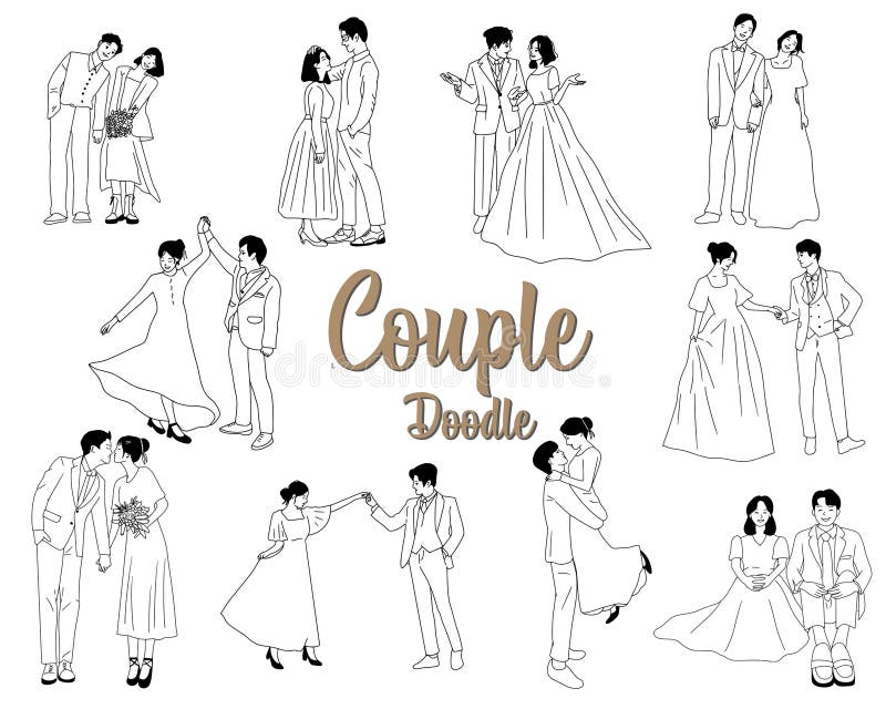Couple Doodle Illustration Element Clipart Set Stock Vector ...