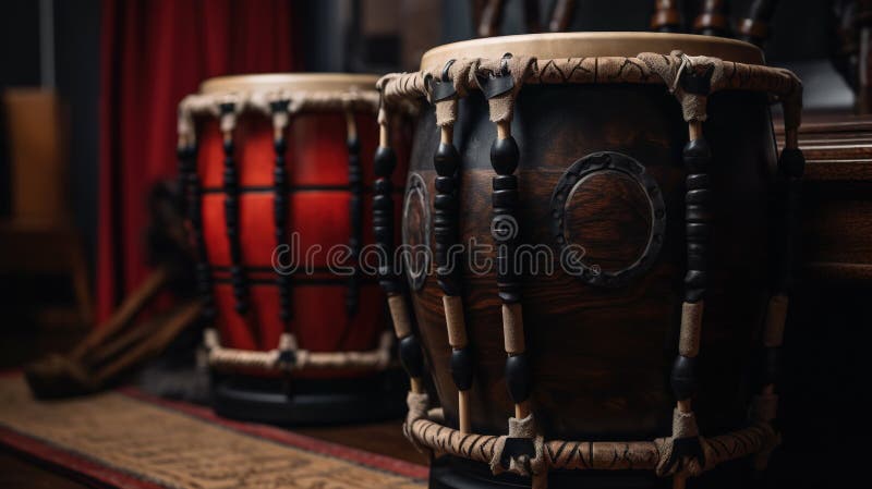 A Couple of Drums Sitting on Top of a Wooden Table Stock Illustration ...