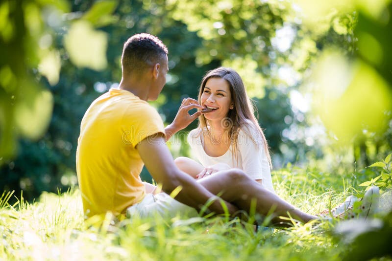 Couple Eating Chocolate on Date Stock Photo - Image of detail ...