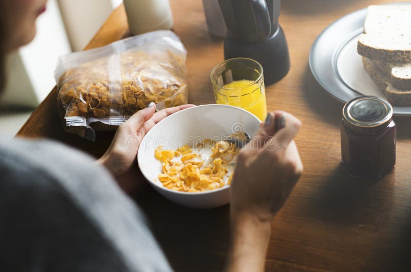 Couple Eating Morning Breakfast Togetherness Stock Image - Image of ...