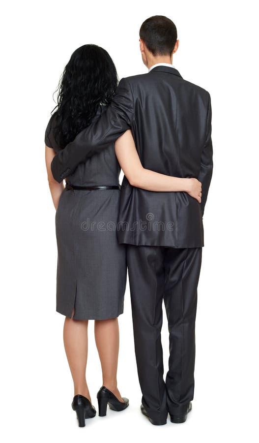 Couple Embrace Backside Rear View Studio Portrait White Dressed Black ...
