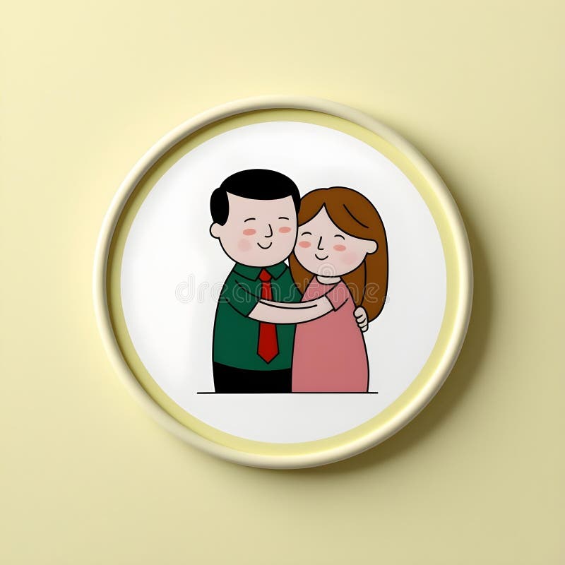 Couple Embracing Circular Frame Stock Illustration - Illustration of ...