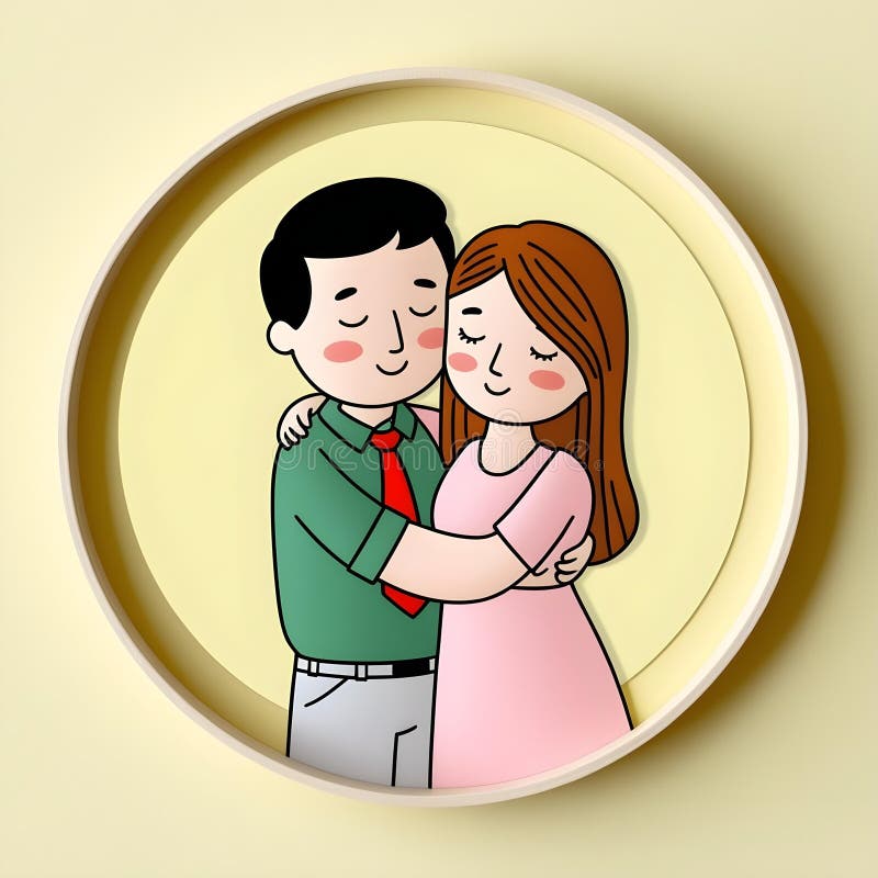 Couple Embracing Circular Frame Stock Illustration - Illustration of ...