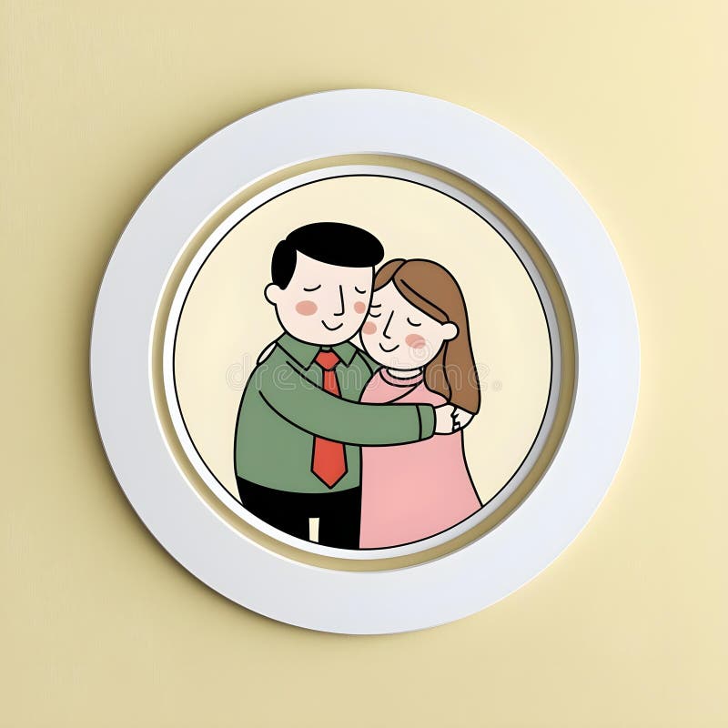 Couple Embracing Circular Frame Stock Illustration - Illustration of ...