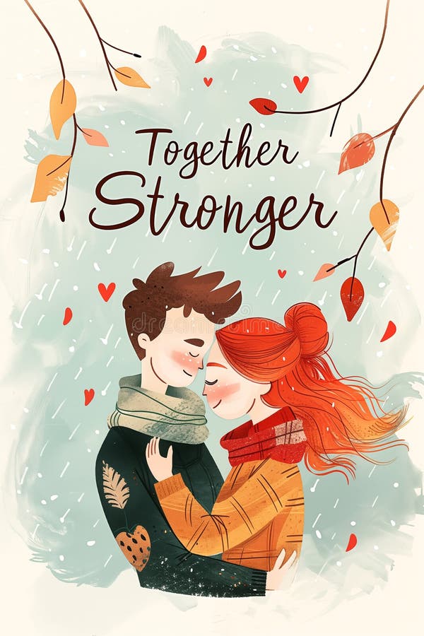 Couple Embracing Together with Falling Leaves Illustration and Together ...