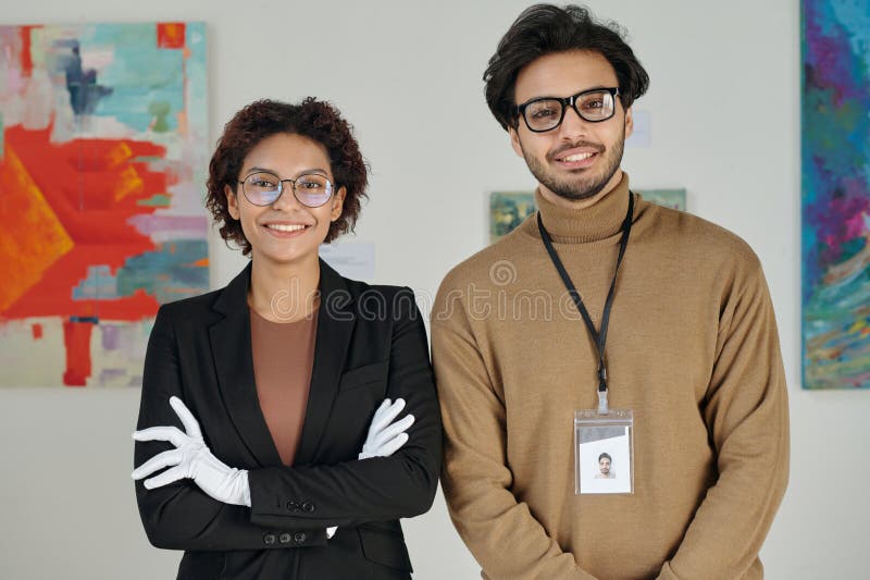 Couple of Employees Working in Art Gallery Stock Photo - Image of ...