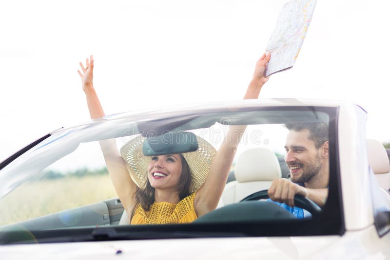 Couple Enjoying a Drive in a Convertible Stock Photo - Image of people ...