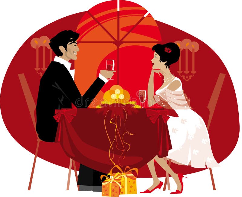 Couple Enjoying Fancy Dinner Stock Vector - Illustration of elegantly ...