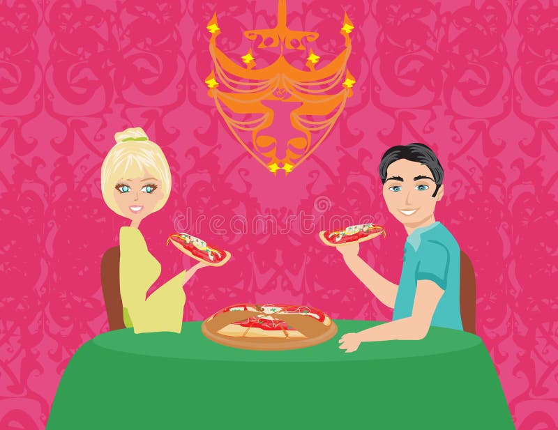 Couple enjoying pizza stock vector. Illustration of enjoying - 54077916