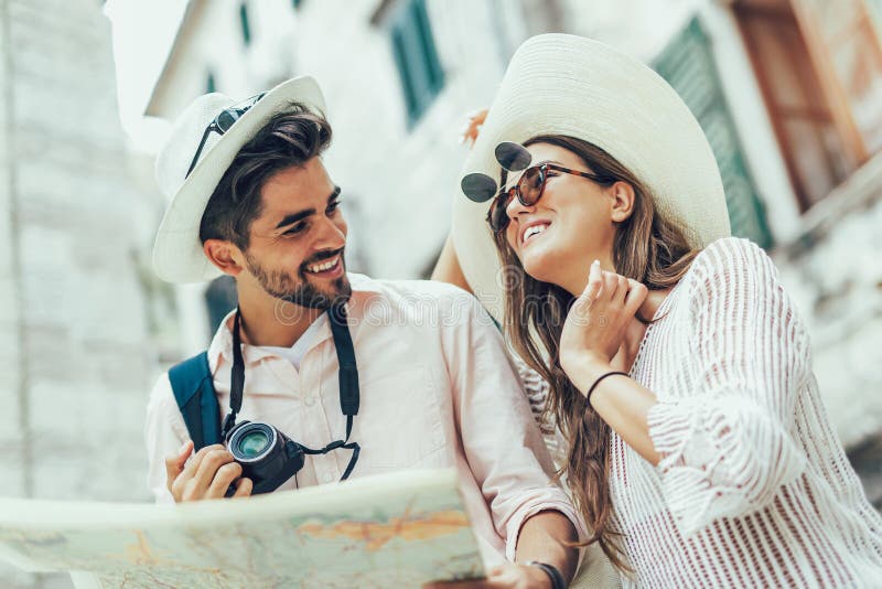 Couple Enjoying Sightseeing and Exploring City Stock Image - Image of ...