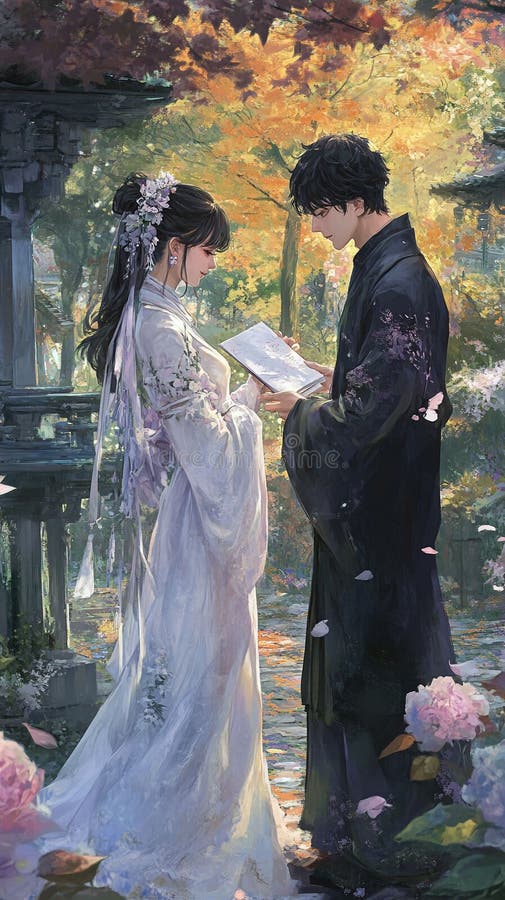 A Couple Exchanging Love Letters in a Romantic Garden. Stock ...