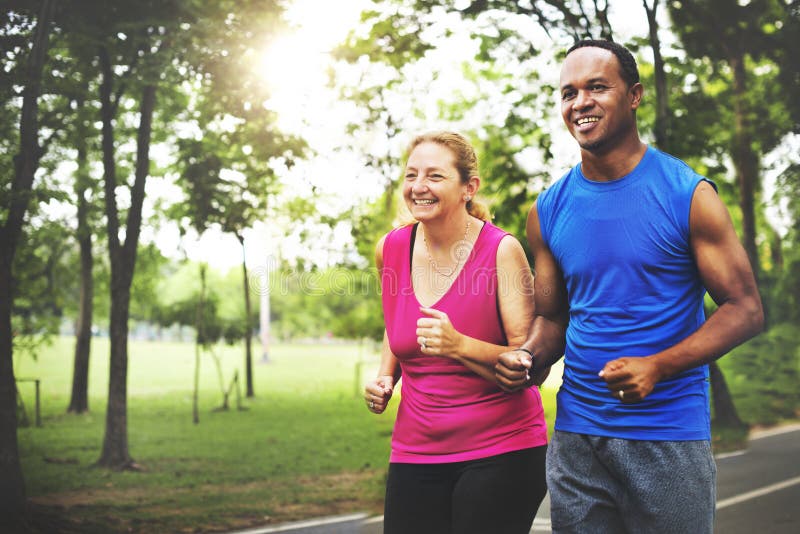 Couple Exercise Wearing Happiness Healthy Concept Stock Photo - Image ...