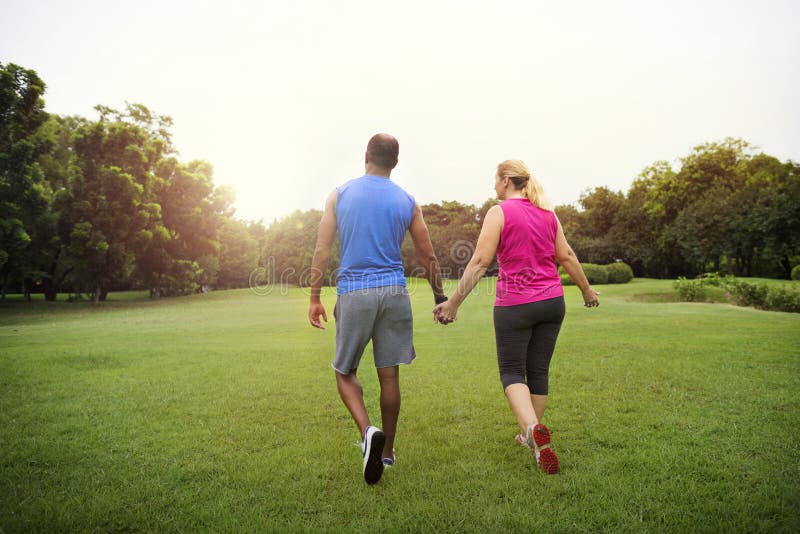 Couple Exercise Wearing Happiness Healthy Concept Stock Photo - Image ...