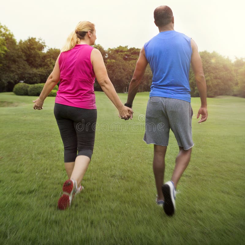 Couple Exercise Wearing Happiness Healthy Concept Stock Photo - Image ...