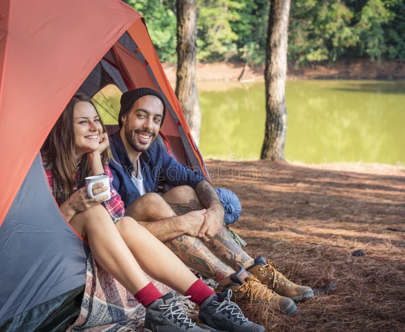 Couple Exploring Trip Holiday in the Forest Stock Photo - Image of ...