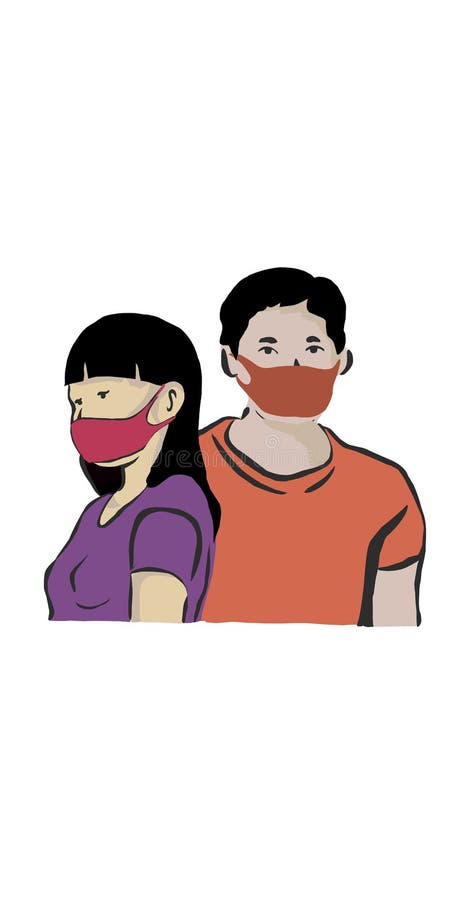 The couple with face mask stock illustration. Illustration of ...