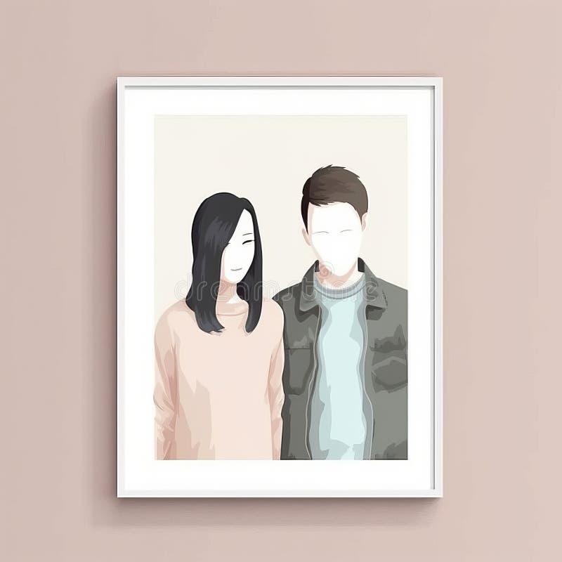 Couple Faceless in Photo Frame Generative AI Stock Illustration ...
