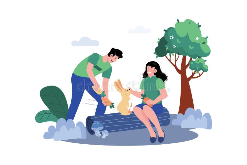 Couple Feeding Little Rabbit Illustration Concept on White Background ...