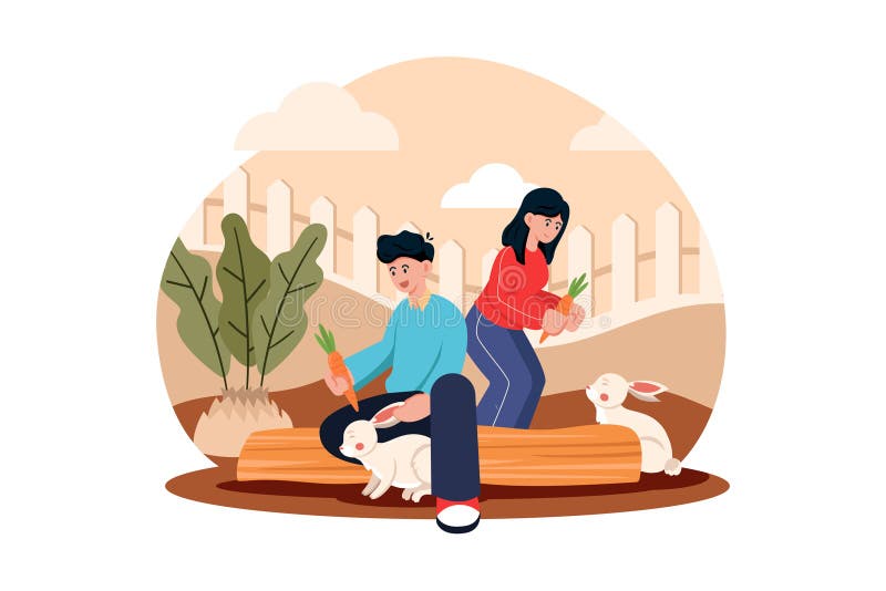 Couple Feeding Little Rabbit Illustration Concept on White Background ...