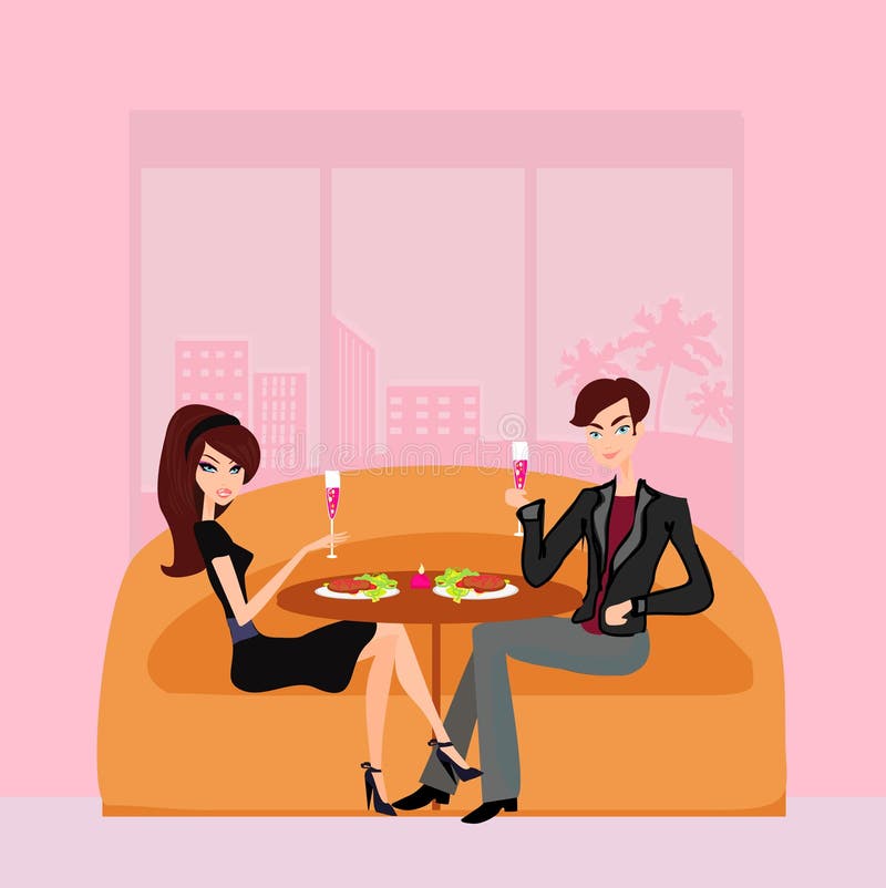 Couple Flirt and Drink Champagne Stock Vector - Illustration of cheers ...